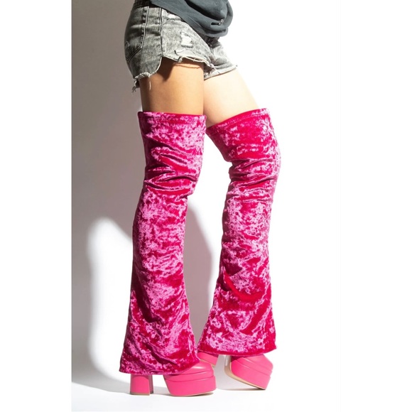 Mata Shoes | Shoes | Mata Shoes Elvira Pink Velvet Fold Over Thigh High ...